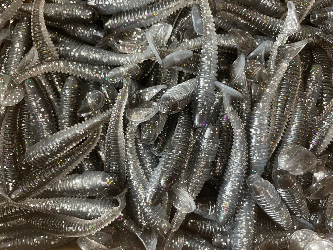 100 Pack 2" Black Rainbow Ribbed Soft Swim Bait Paddle Tail Lure Minnow ...