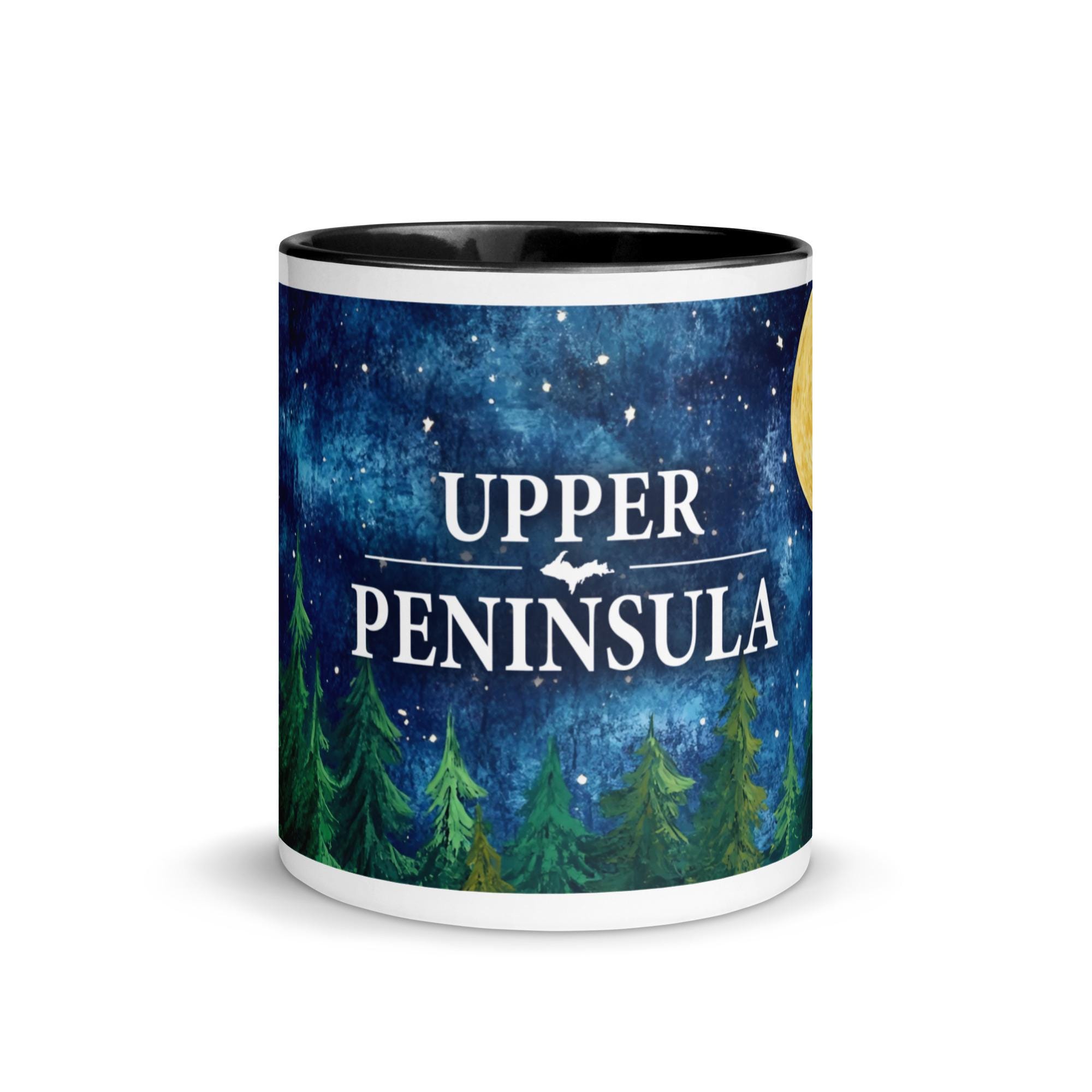 Upper Peninsula Night Sky Coffee Mug - 11oz Yooper Mug With Pine Trees ...