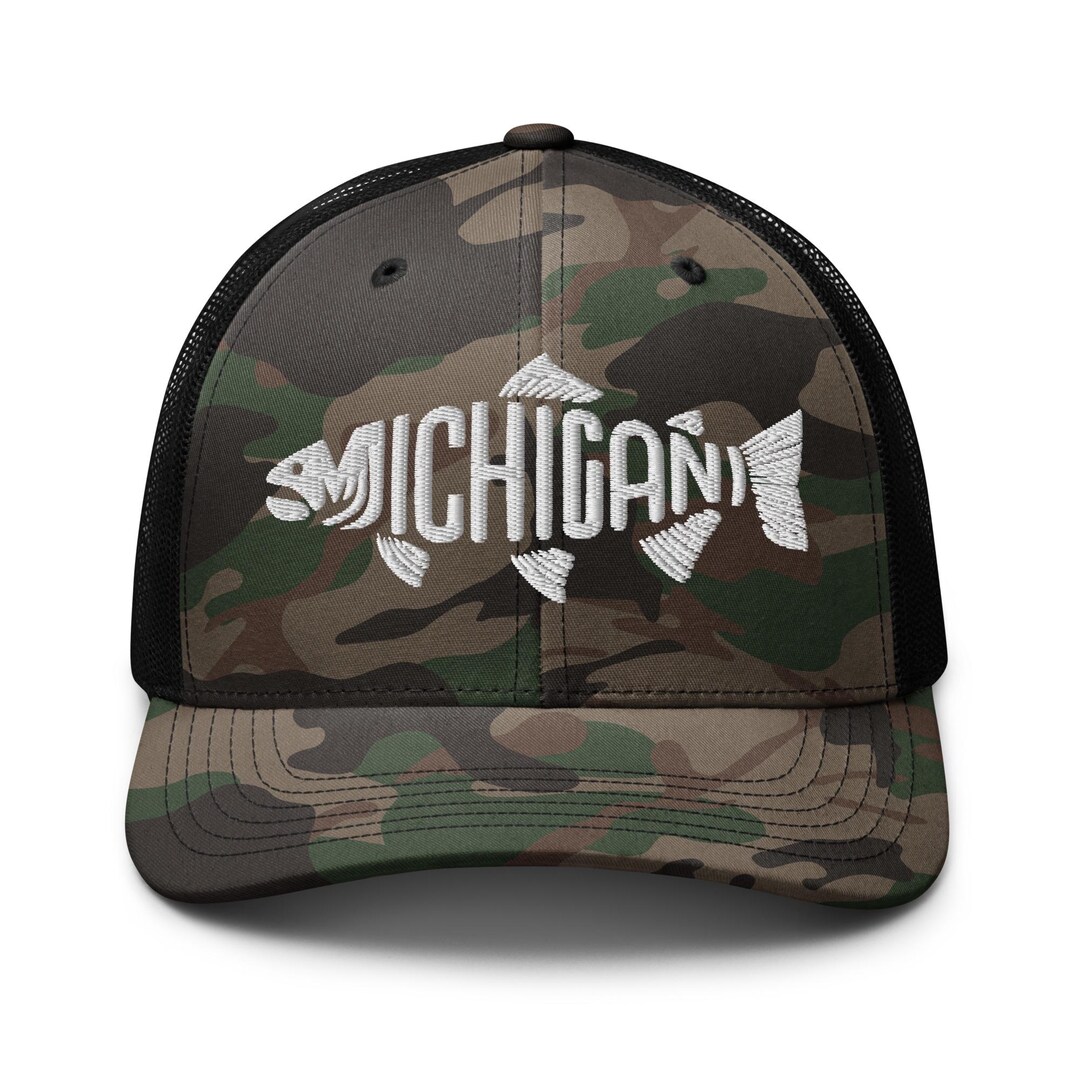 Michigan Fish Camo Trucker Hat – Embroidered Great Lakes Fishing Cap ...