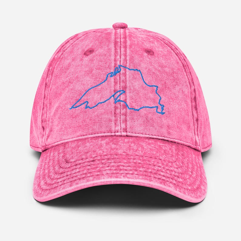 Vintage Lake Superior Outline Twill Cap – Pink Embroidered Hat ...