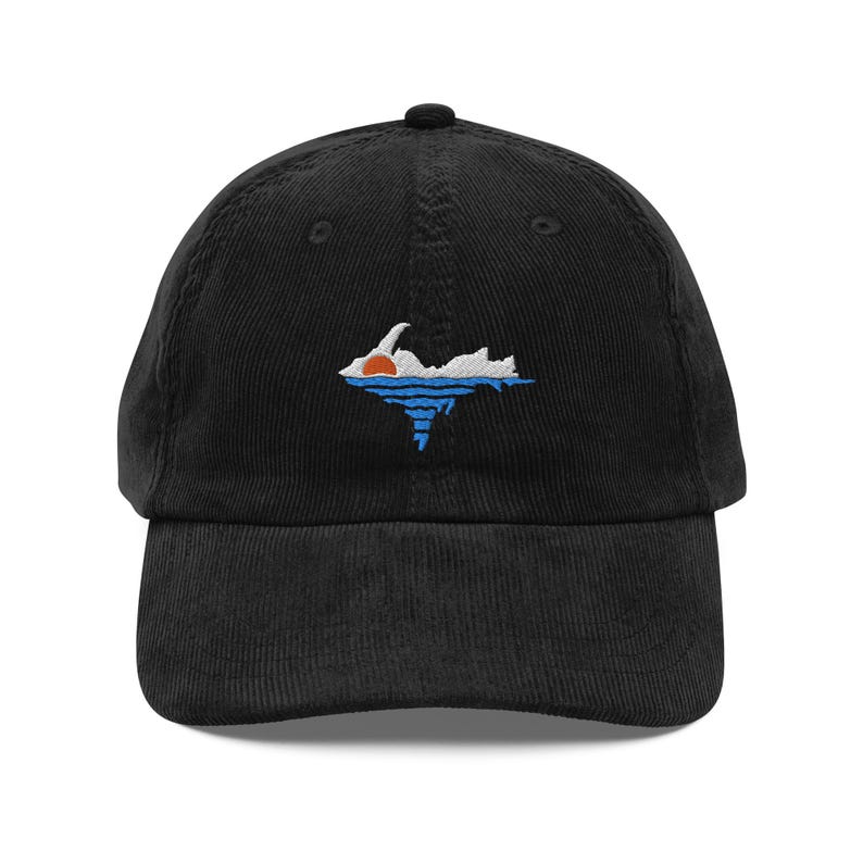 Upper Peninsula Vintage Corduroy Hat - Embroidered Michigan Sunset Lake ...