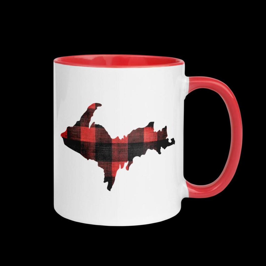 Buffalo Plaid Upper Peninsula Mug – Yooper Coffee Cup – U.P. Michigan ...