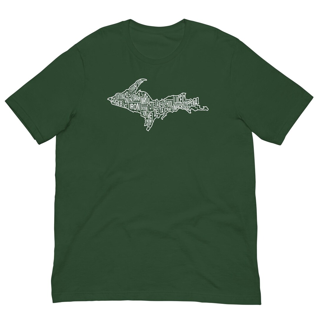Upper Peninsula Counties Map T-shirt – Michigan Yooper Region Design ...
