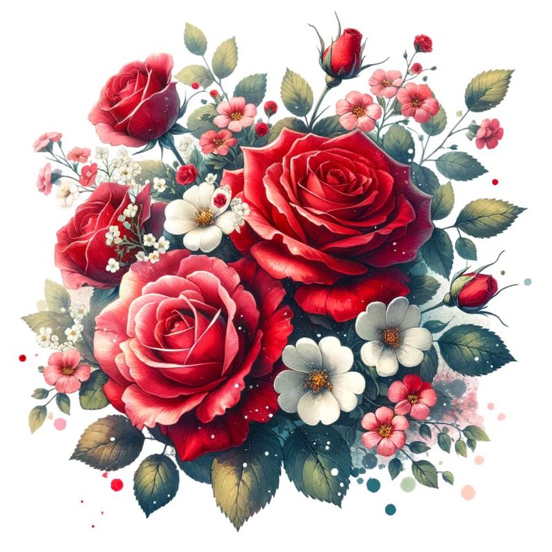 Rose Clipart PNG Design - Floral Roses Illustration (digital Download ...