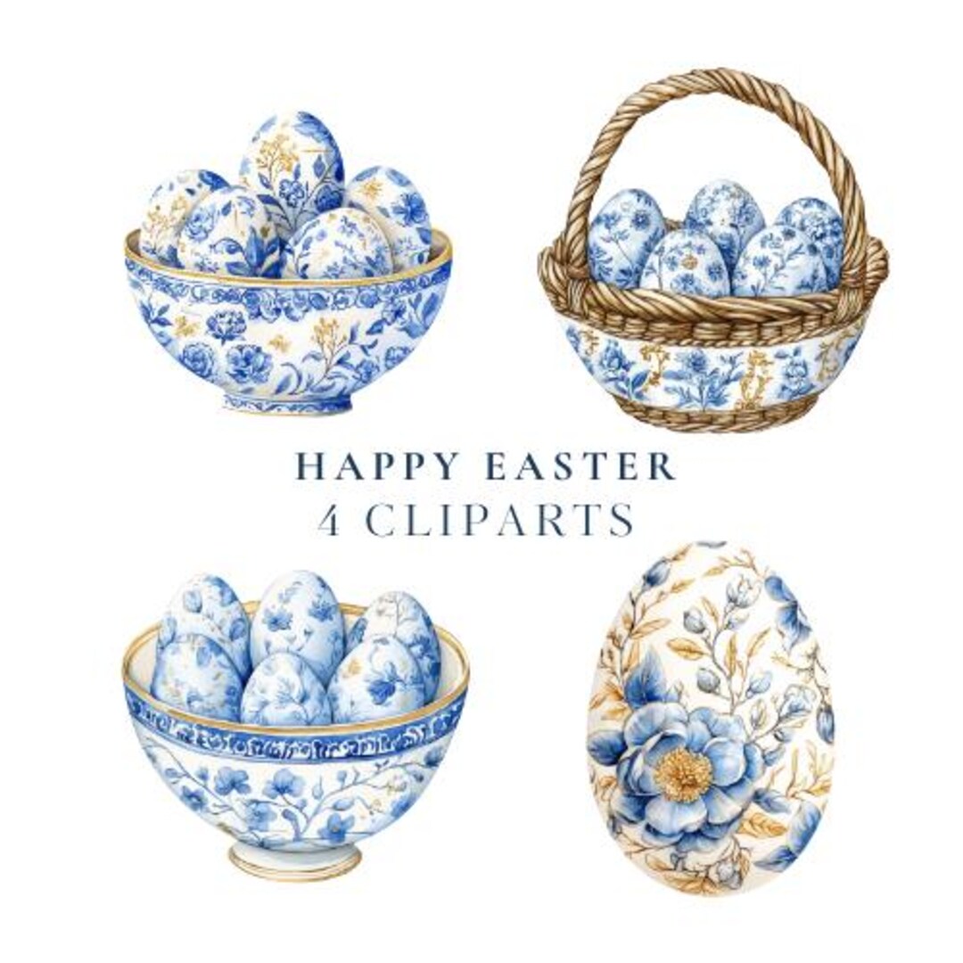 4 Easter Eggs Clipart - Printable Watercolor - Floral Easter Egg Png ...