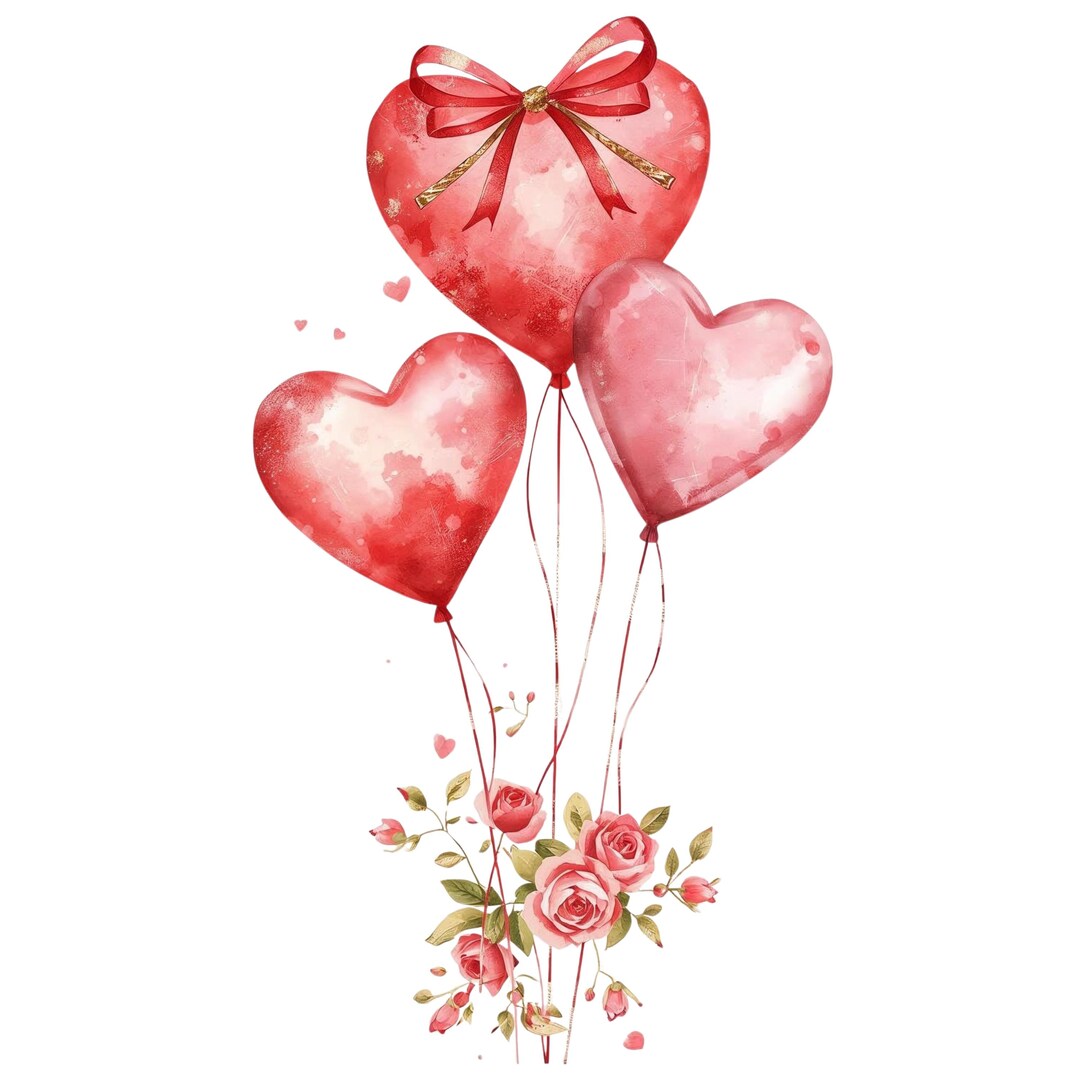 10 Watercolor Heart Balloons Clipart, Valentine's Day Design (digital ...