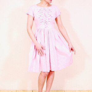 1950's/60's Pink Cotton Fit and Flare Party Dress With Embroidered ...