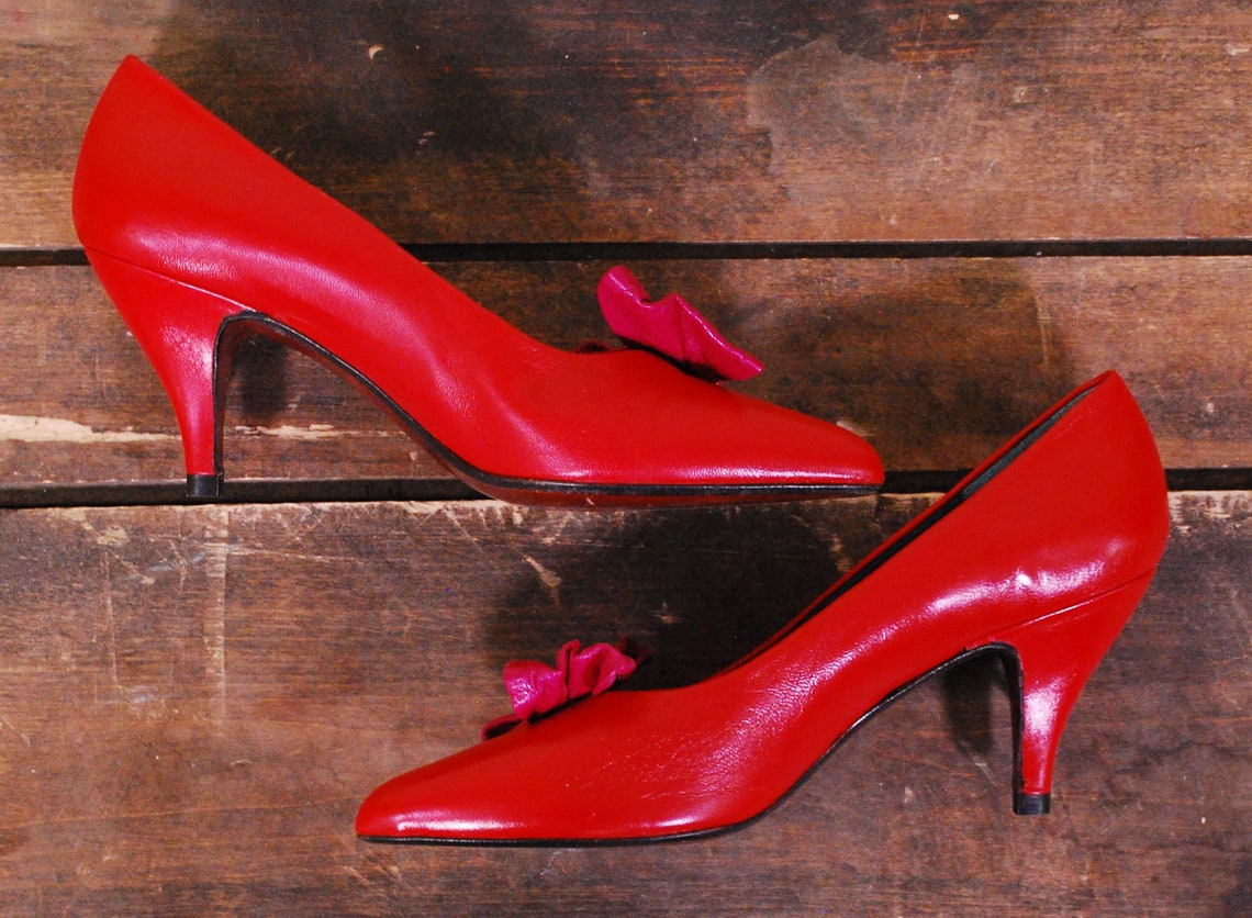 1980's Deadstock ARNOLD CHURGIN Red Leather Women's High Heel Shoe With ...