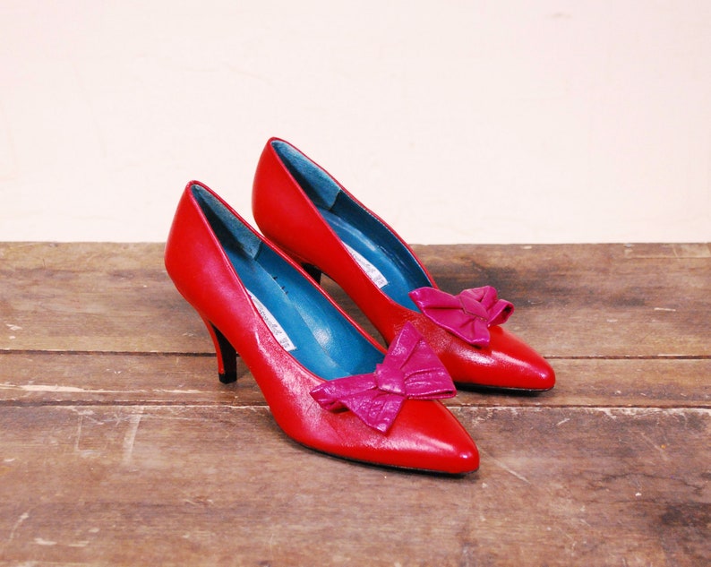 1980's Deadstock ARNOLD CHURGIN Red Leather Women's High Heel Shoe With ...