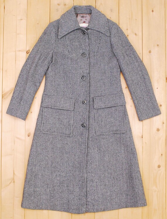 1970's Grey Tweed CROYDON Full Length Wool Overcoat /… - Gem