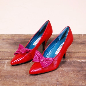 1980's Deadstock ARNOLD CHURGIN Red Leather Women's High Heel Shoe With ...