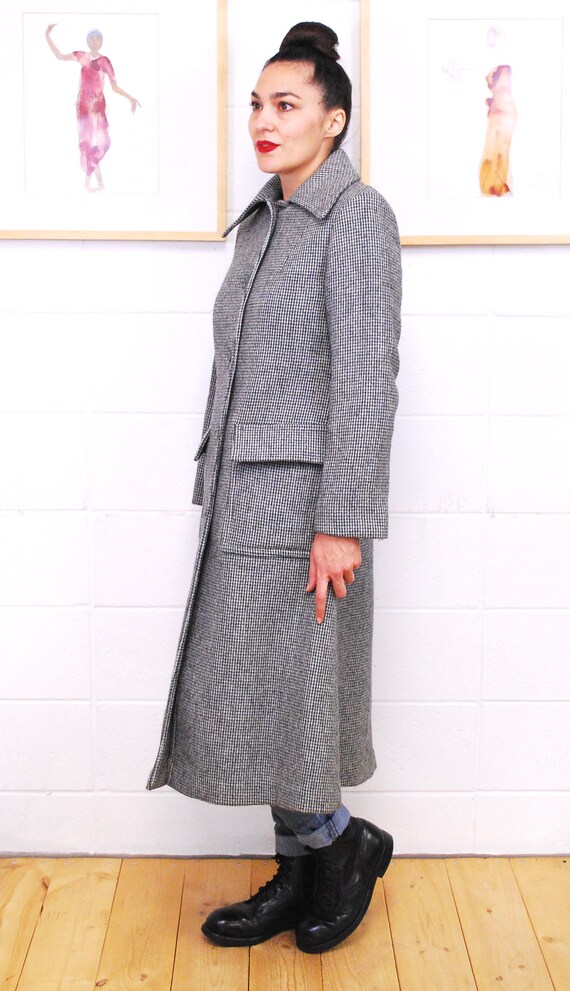 1970's Grey Tweed CROYDON Full Length Wool Overcoat /… - Gem
