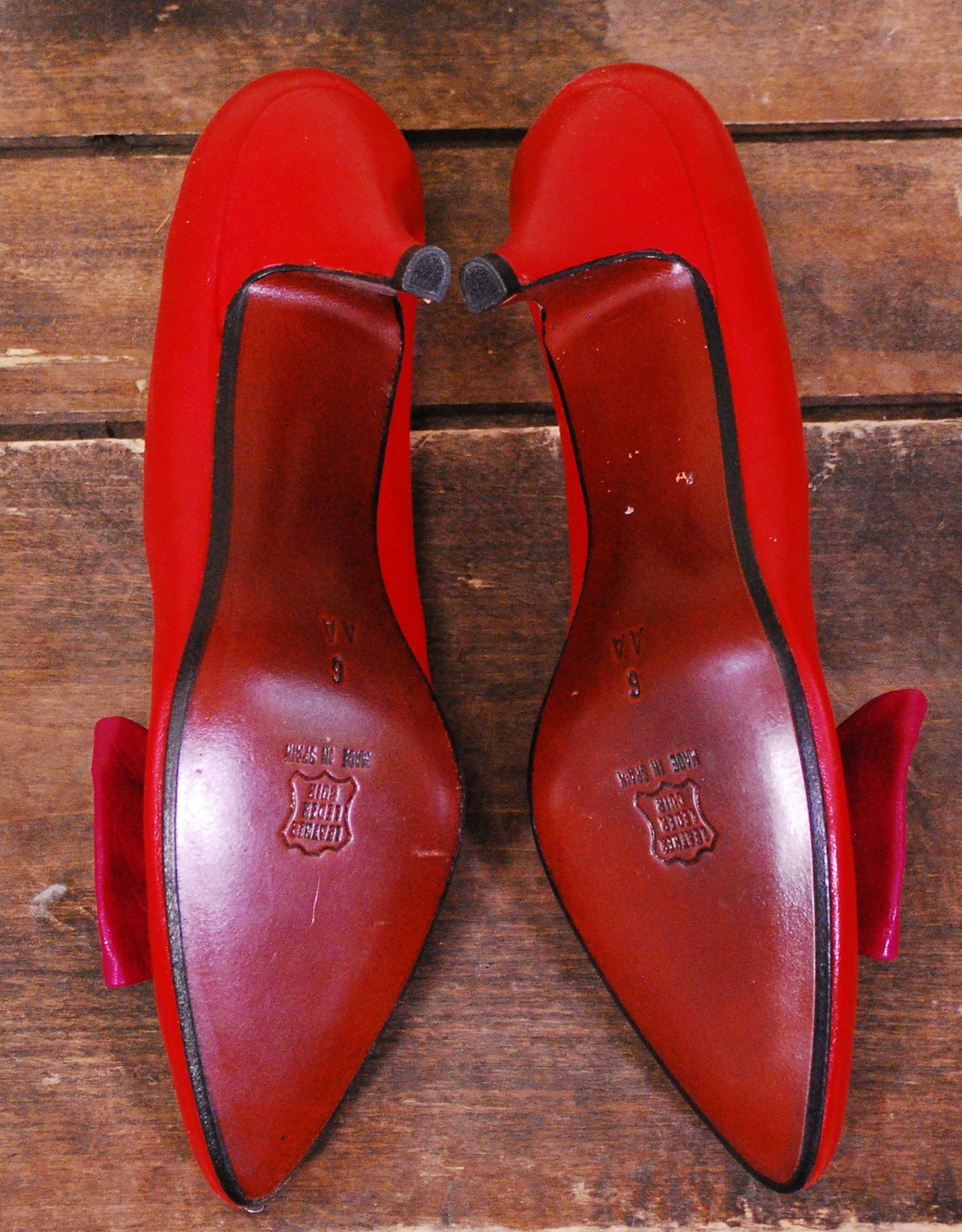 1980's Deadstock ARNOLD CHURGIN Red Leather Women's High Heel Shoe With ...