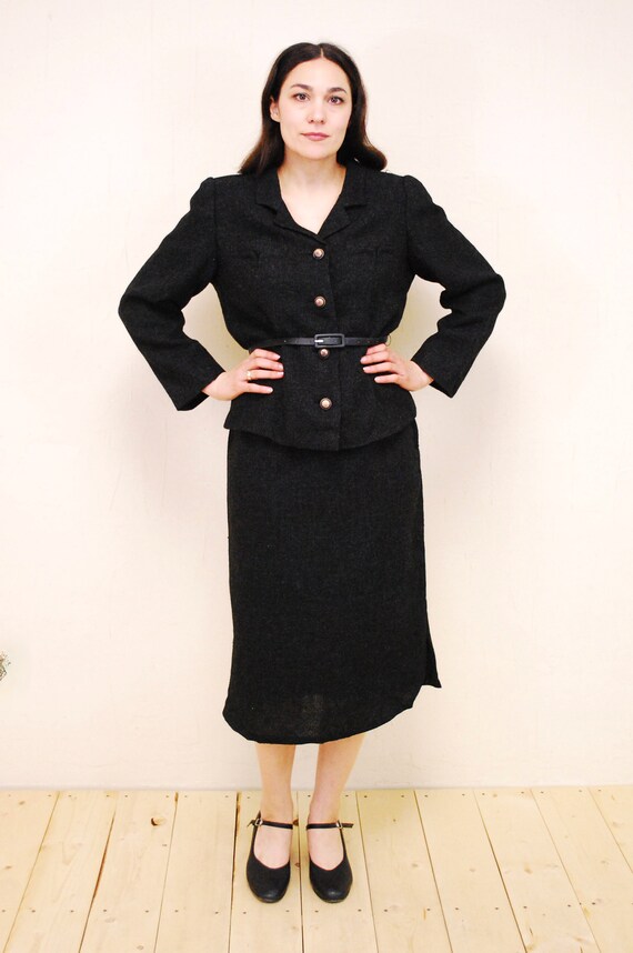 1960's Black GEORGE STRAITH Jacket and Skirt Suit / J… - Gem