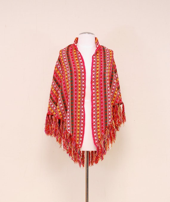 1960's/70's Red HOUSE of JADE Woven Shawl / Hippie / … - Gem