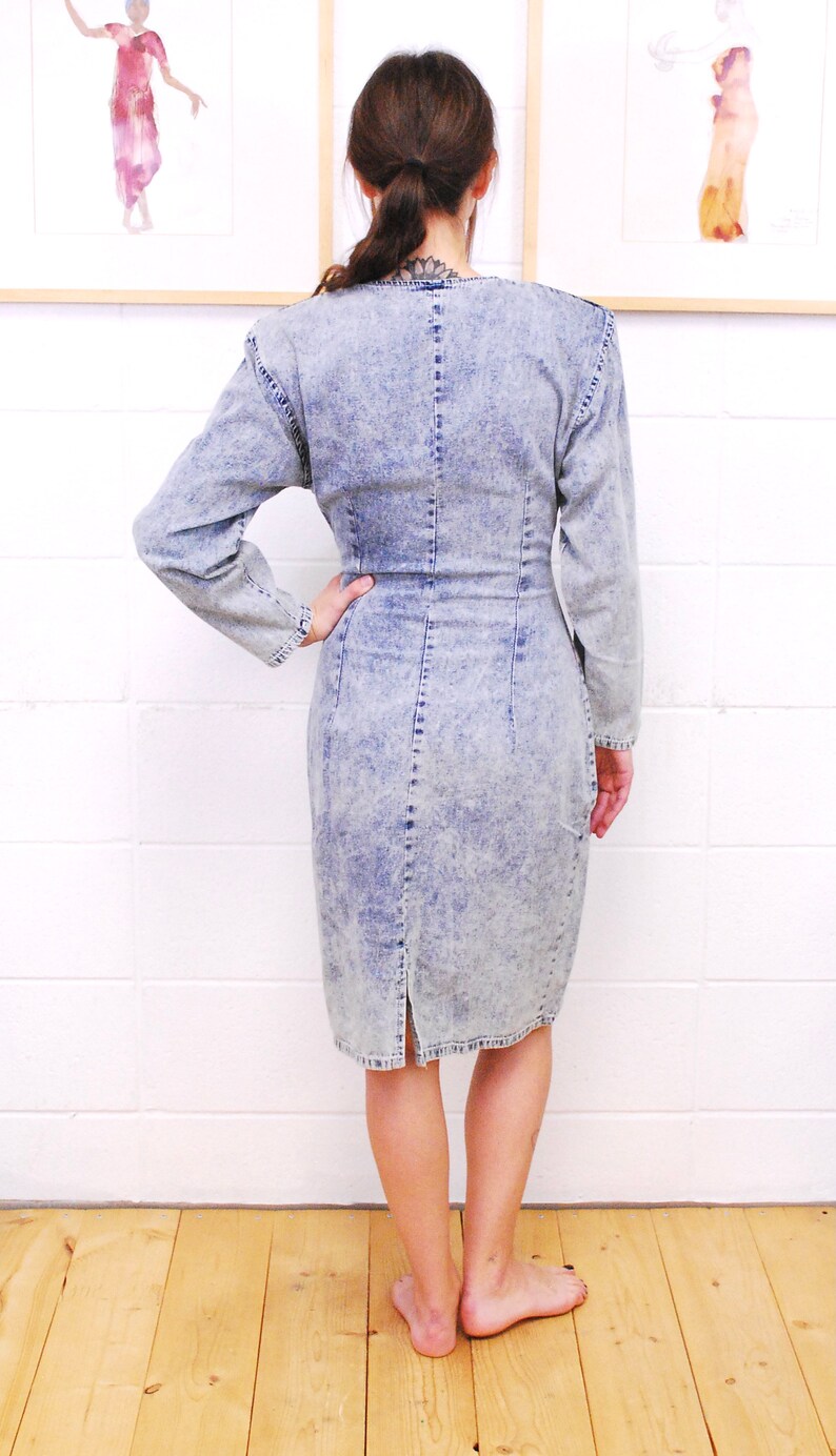 1980's Blue Acid Wash Denim Dress With Front Snaps Detail / Rare ...