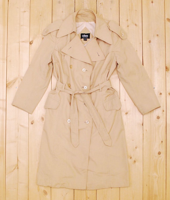 1970's Tan UTEX Full Length Spring Swing Coat / Trenc… - Gem