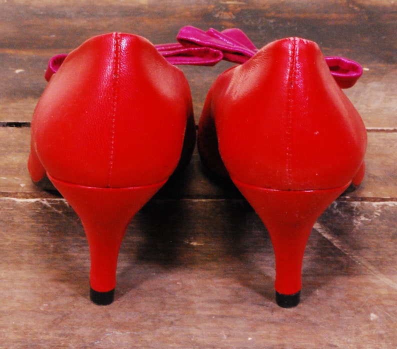 1980's Deadstock ARNOLD CHURGIN Red Leather Women's High Heel Shoe With ...