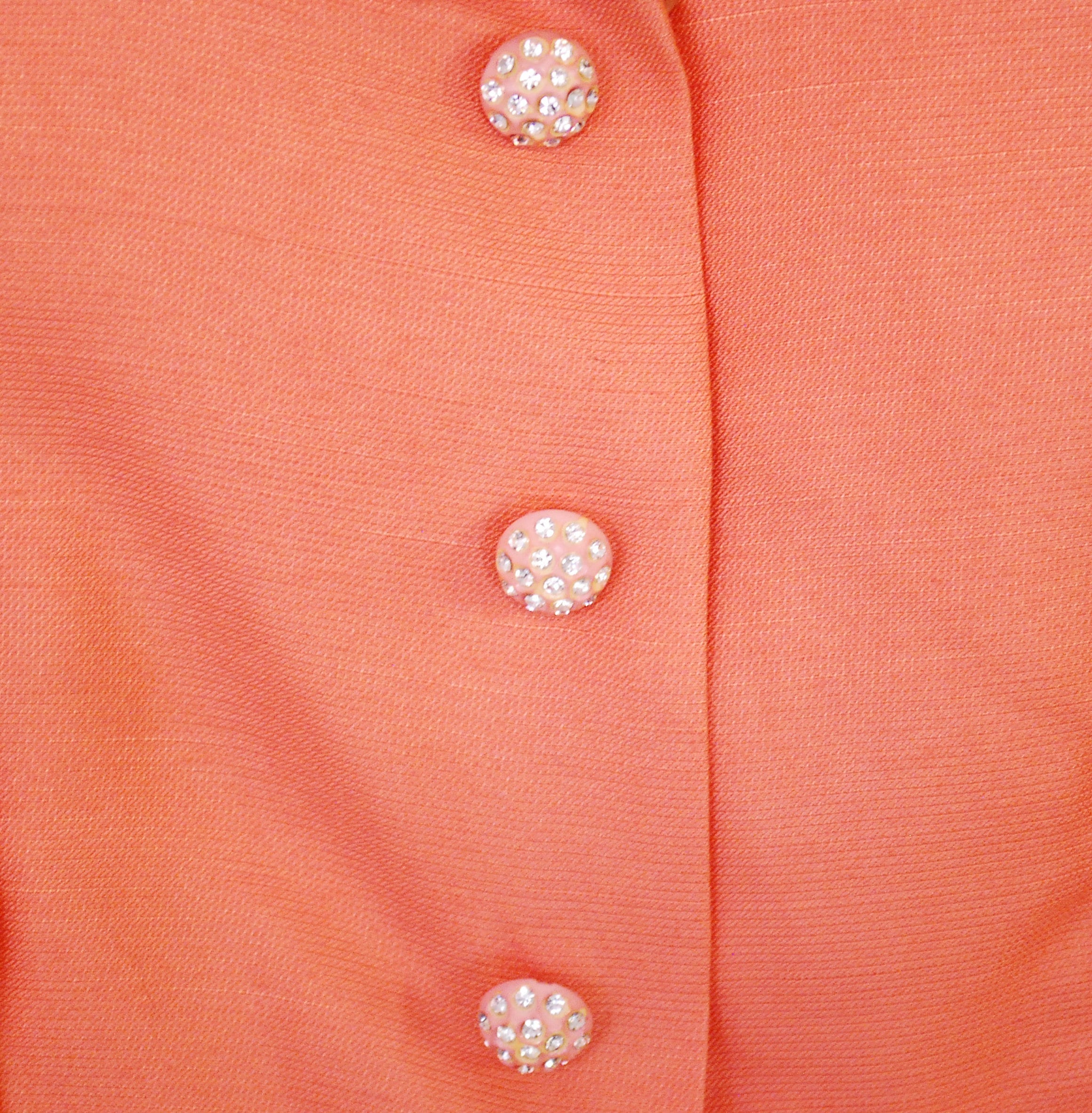1960's Coral Jacket and Dress Set With Rhinestone Button Detail ...