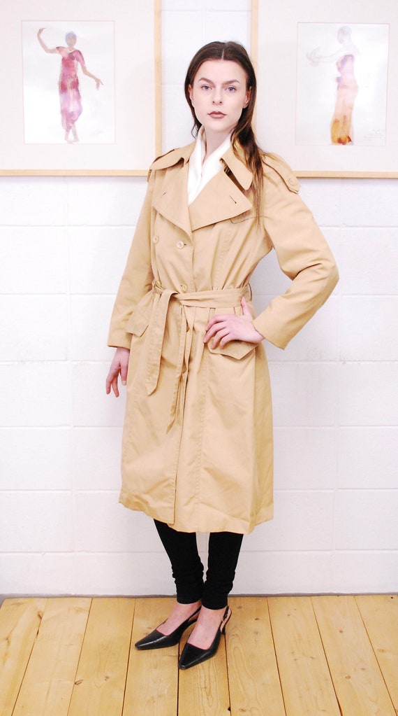 1970's Tan UTEX Full Length Spring Swing Coat / Trenc… - Gem