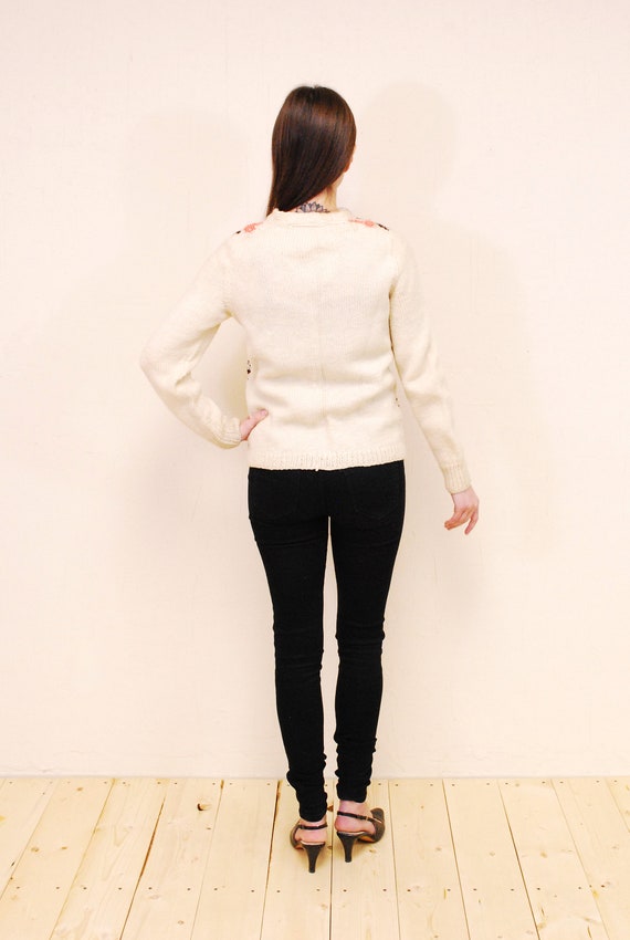 1950's/60's Ivory and Pink Fair Isle Hand Knit Cardig… - Gem
