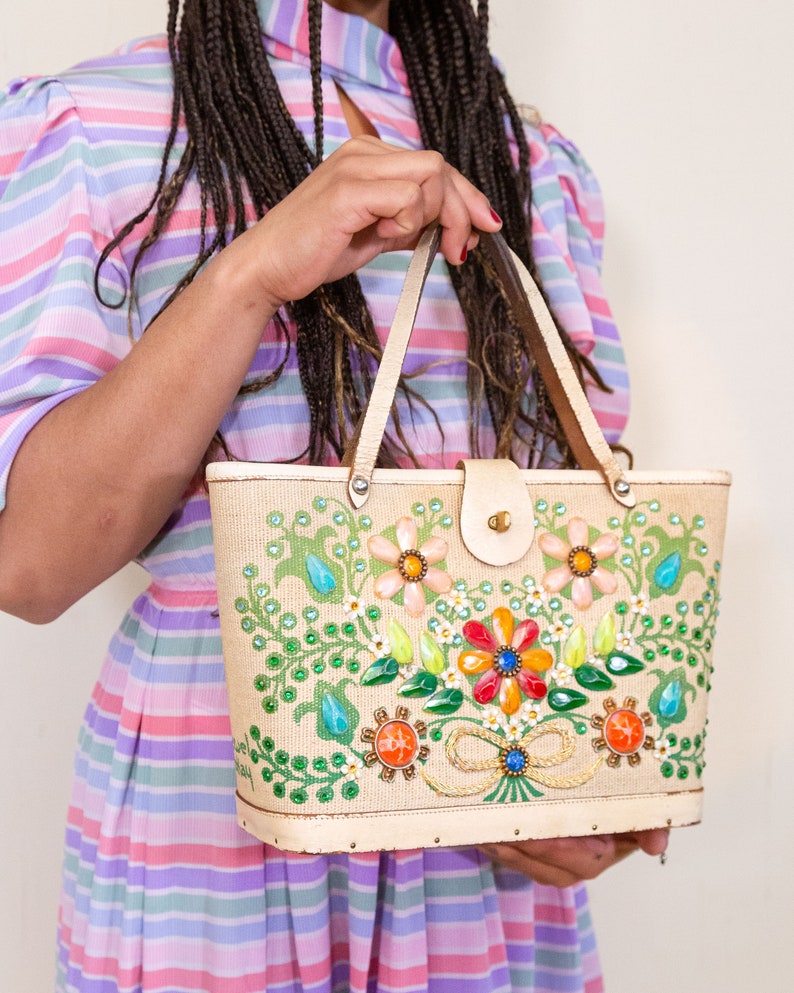 1960's ENID COLLINS of TEXAS Floral Beaded Purse / Handbag / Model ...