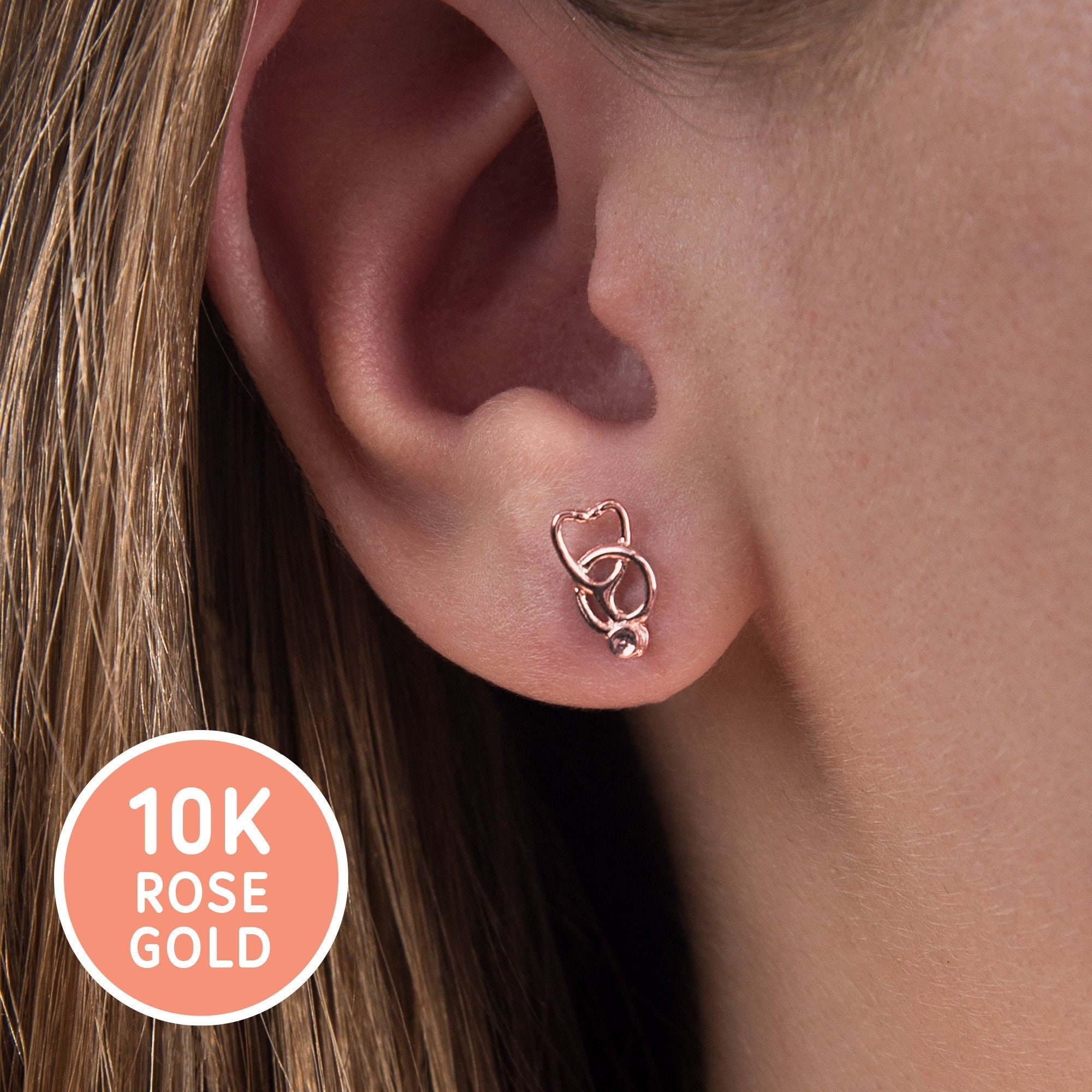 10k Rose Gold Mini Stethoscope Earrings Nurse Gift RN Nurse - Etsy Canada