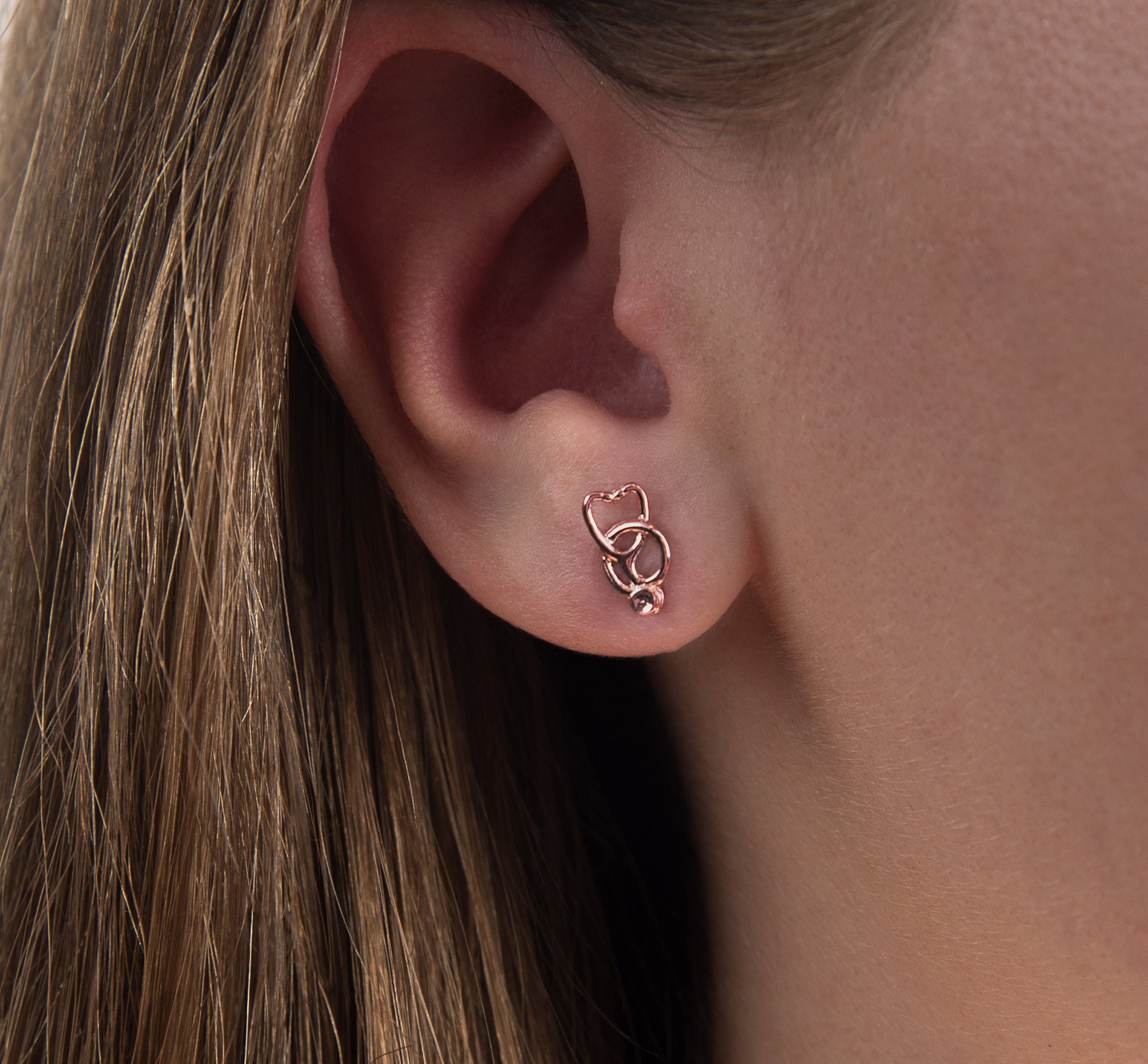 Mini Stethoscope Earrings 14k Rose Gold Plated Silver | Etsy