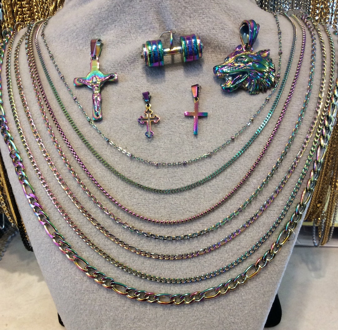 Stainless Steel 6 to 24 Rainbow Chains and Charms. Non-allergenic. 16 ...