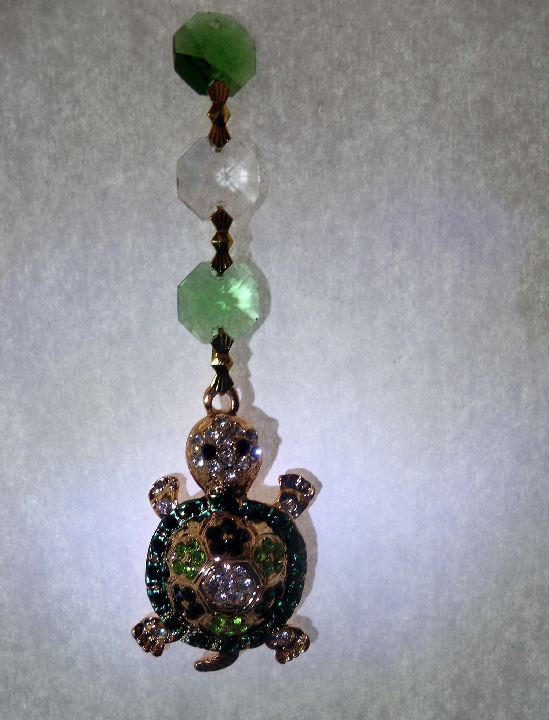 Blingy Green Turtle Sun Catcher. With 3 Octagon Crystals on Top. Great ...
