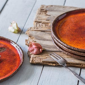 Ceramic Dessert Red Plates Set, SET OF 2, Pottery Red Dessert Plates ...