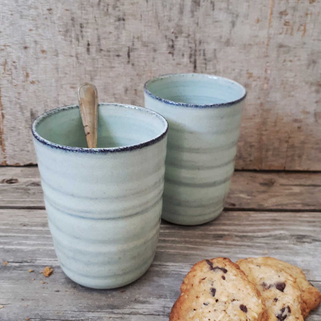 Pottery Light Blue Mug Set Handless Light Blue Cups Pottery - Etsy