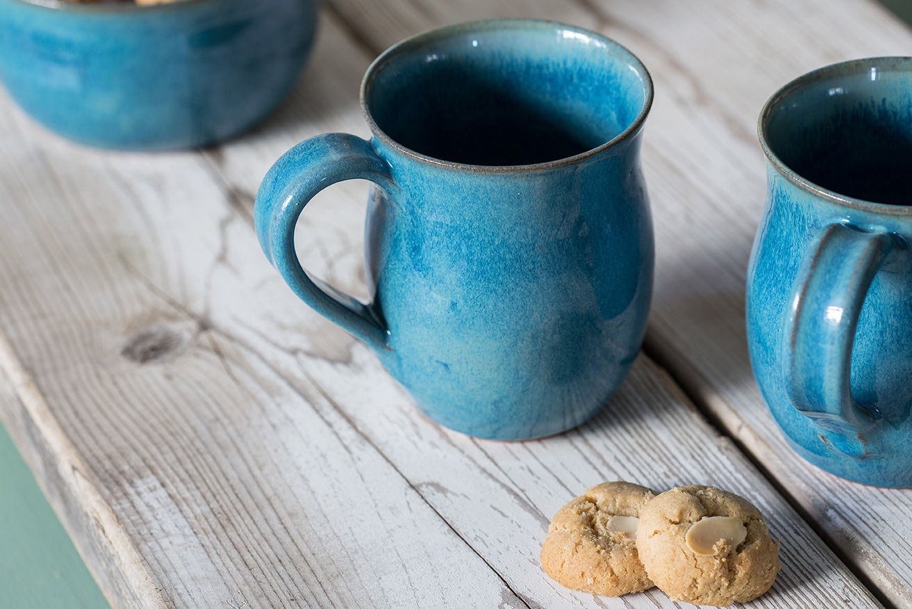 Pottery Turquoise Mug Set, SET OF 2, Ceramic Tea Turquoise Mugs Set ...