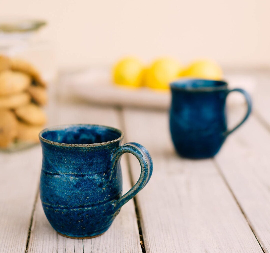 Pottery Blue Mug Set, Ceramic Coffee Mug Set, Pottery Tea Cups Set ...