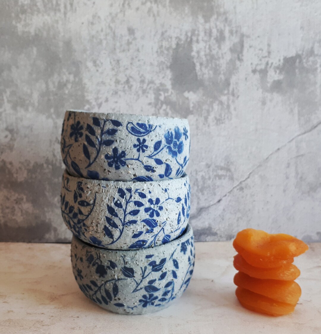 Small Pottery Blue Bowls, SET OF THREE, Small Ceramic Tapas Bowls ...