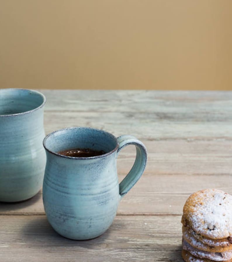 Handmade Ceramic Coffee Mug: Light Blue Pottery Tea Cup, Set of Two, US ...