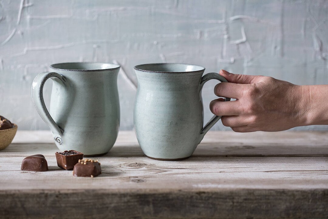 Big Light Blue Ceramic Mug Set, Big Pottery Mugs Set, Large Ceramic ...
