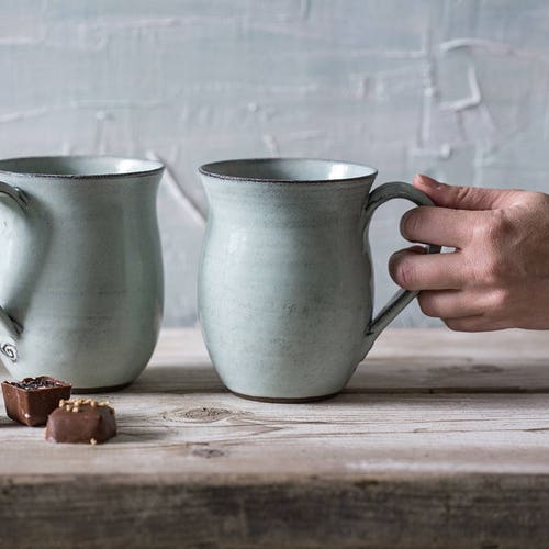 Ceramic Light Blue Mug Set Pottery Coffee Mugs Set Ceramic - Etsy