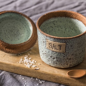 Ceramic Light Blue Salt Cellar, Ceramic Salt Canister, Pottery Salt Jar ...