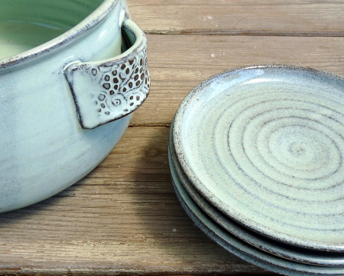 Ceramic Dessert Light Blue Plates Set SET OF FOUR Pottery - Etsy