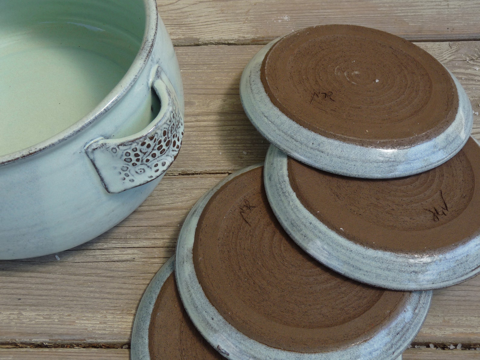 Ceramic Dessert Light Blue Plates Set, Pottery Light Blue Dessert ...