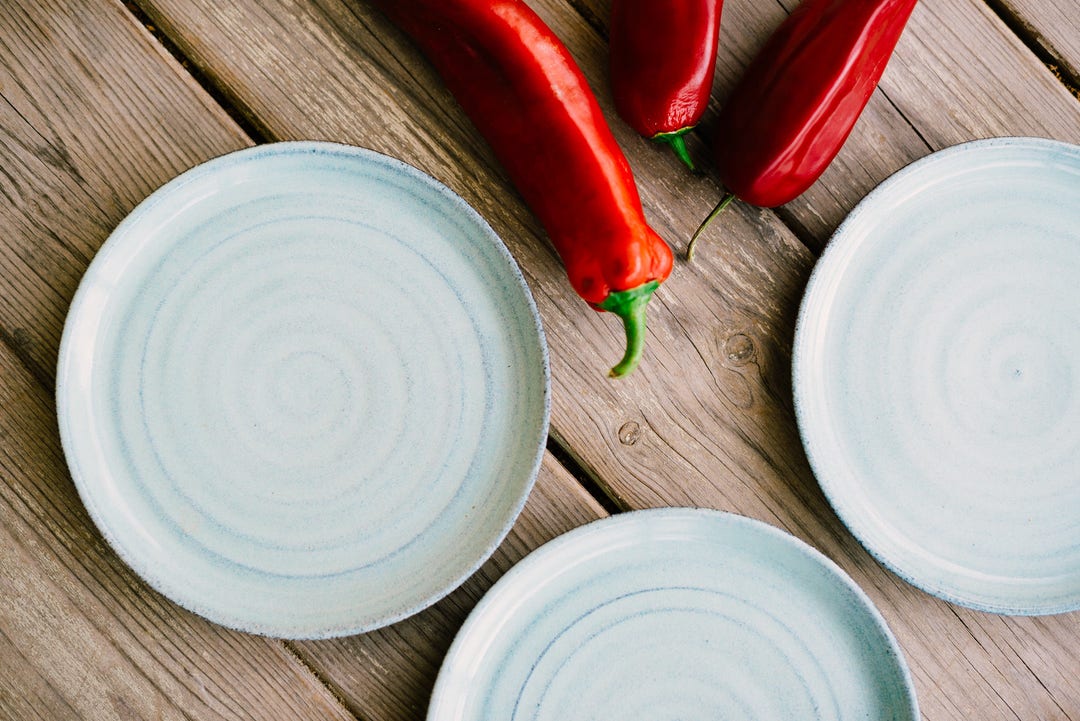 Ceramic Dessert Light Blue Plates Set, Pottery Dessert Plates Set ...