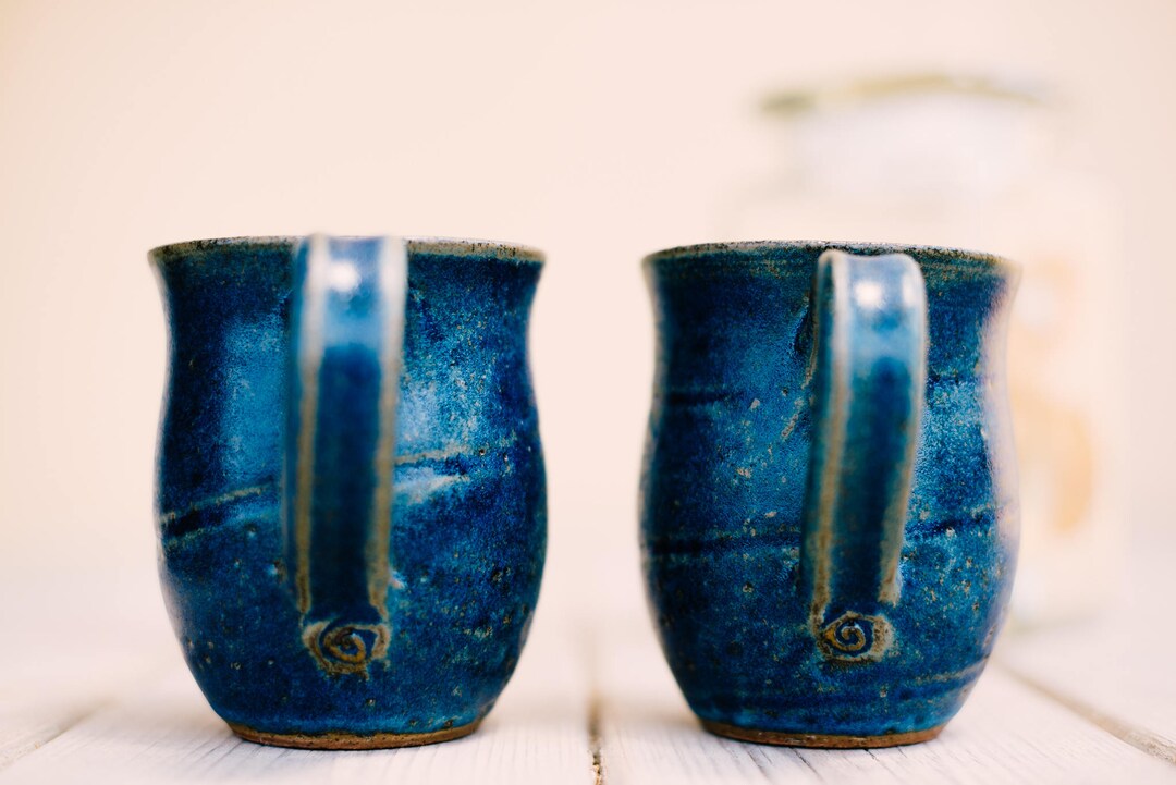 13oz Pottery Blue Jeans Mug Set, Pottery Coffee Mugs, Blue Ceramic Mugs ...