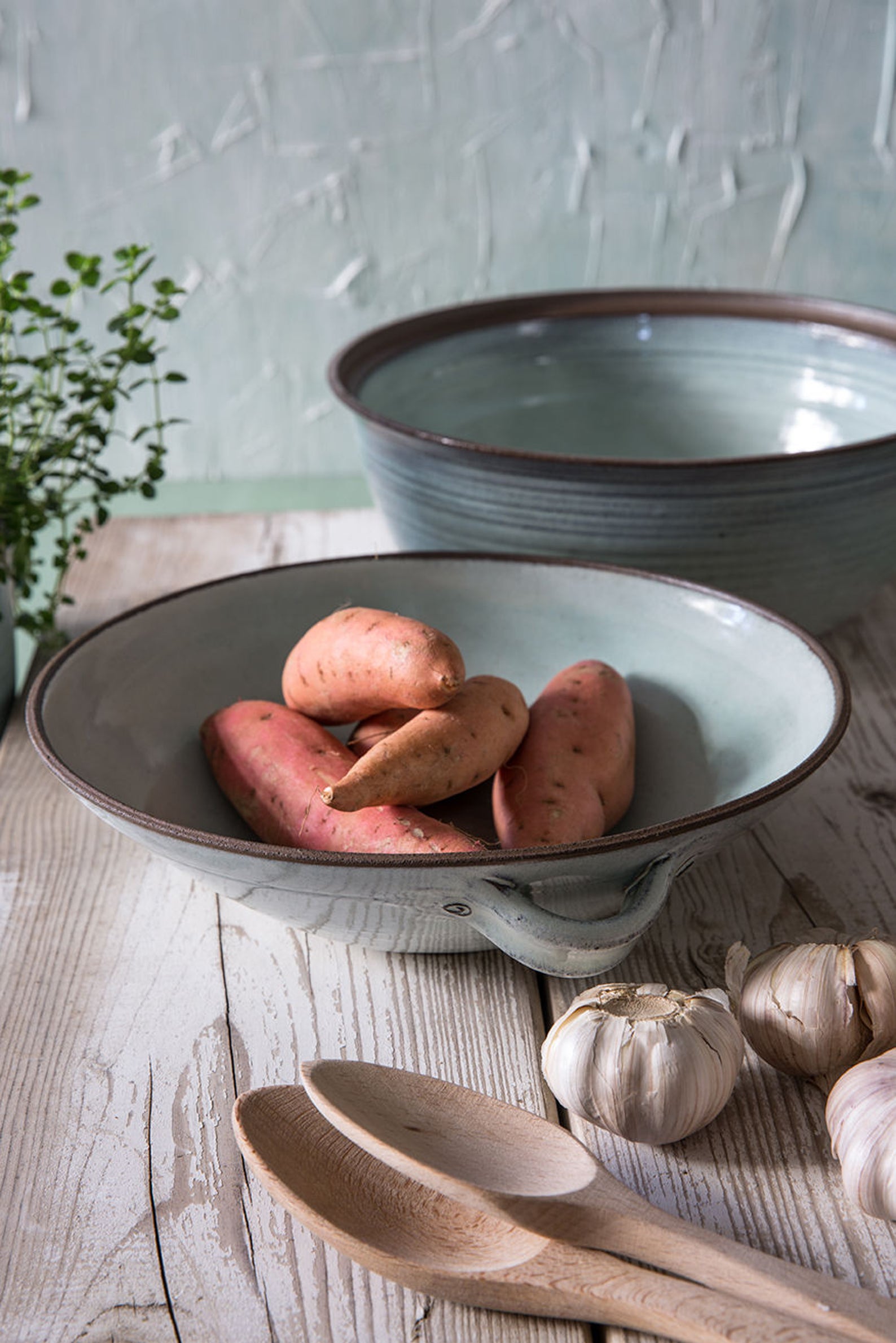 Big Ceramic Casserole, Pottery Light Blue Baking Dish, Big Ceramic Bowl ...
