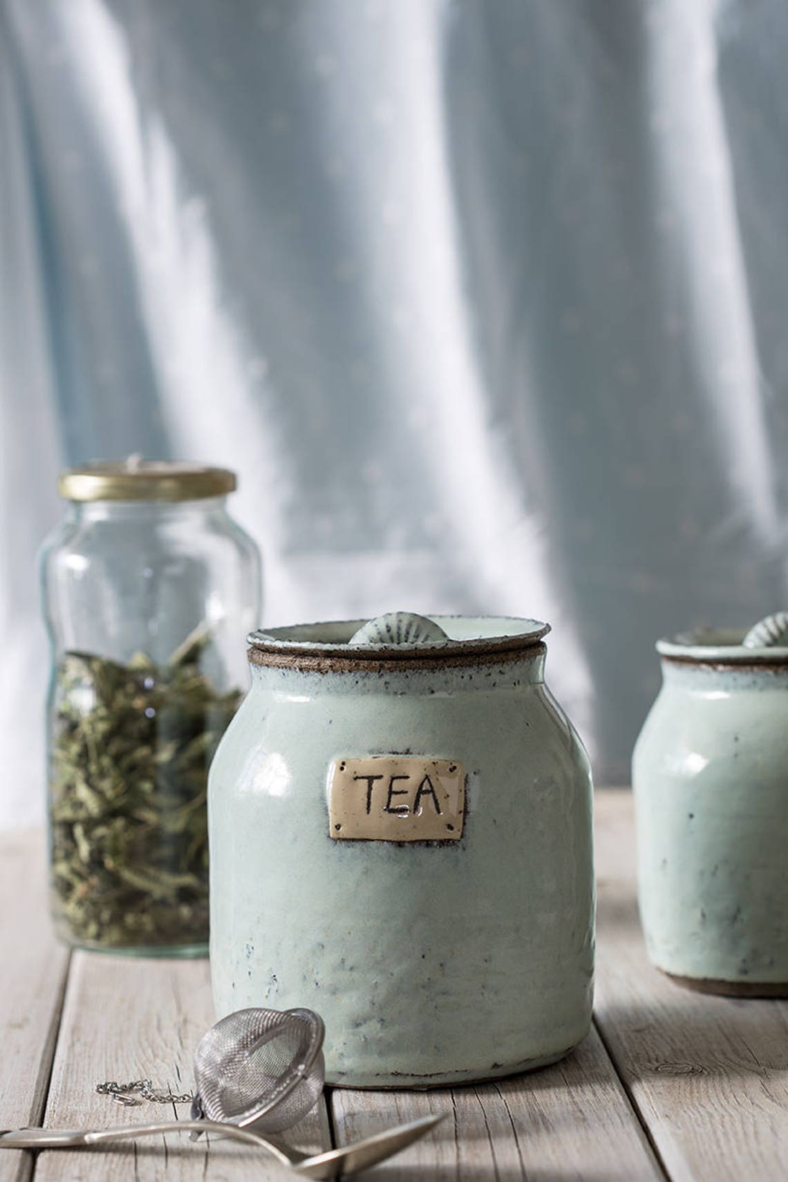 Ceramic Tea Container Rustic Blue Pottery Tea Canister - Etsy