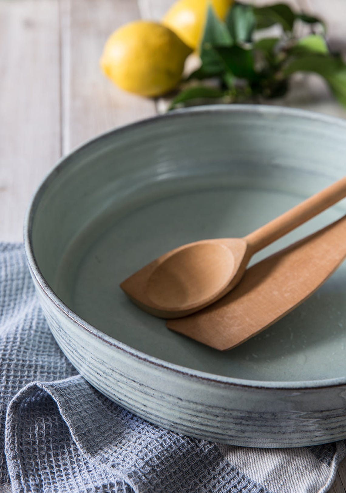 Big Ceramic Bowl, Light Blue Pottery Baking Dish, Big Ceramic Baking ...