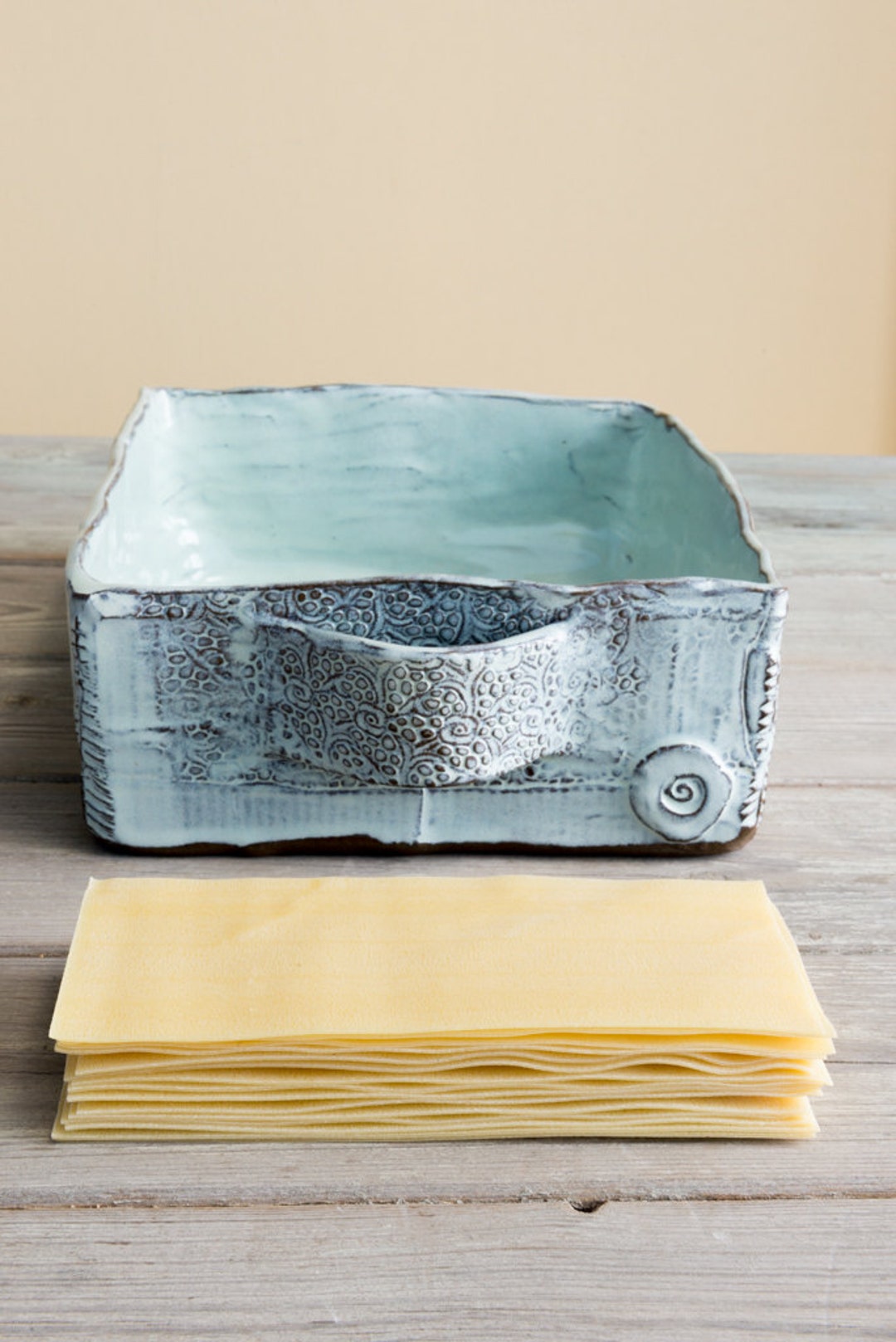 BIG Handmade Ceramic Lasagna Baking Dish: Light Blue Pottery Bakeware ...