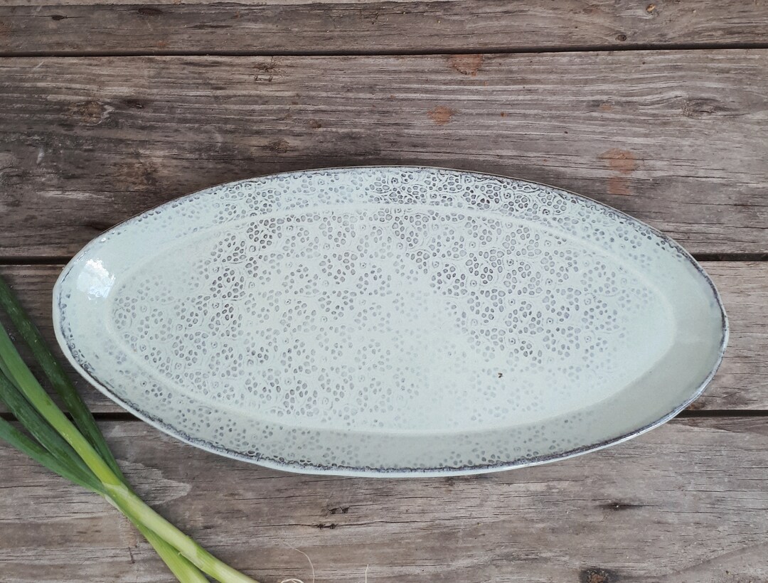 Big Ceramic Light Blue Oval Platter, Big Ceramic Blue Tray, Big Pottery ...