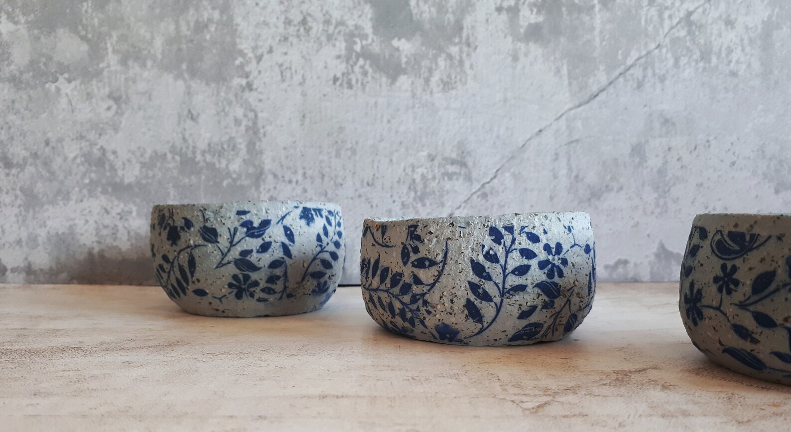Small Pottery Blue Bowls SET OF THREE - Etsy