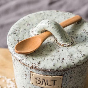 Ceramic Light Blue Salt Cellar, Ceramic Salt Canister, Pottery Salt Jar ...